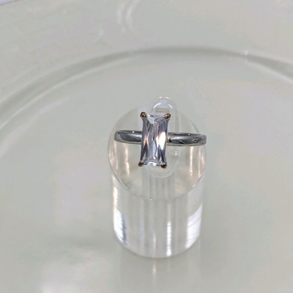 Jewelry | 3for 25 Silver Tone Rectangle Cut Glass Ring | Poshmark